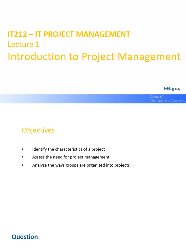 ITPM - Lec 1.2 | PDF | Project Management | Knowledge