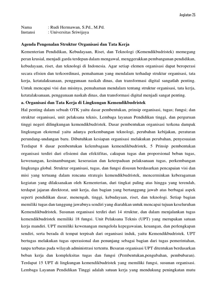 Agenda Pengenalan Struktur Organisasi Dan Tata Kerja | PDF