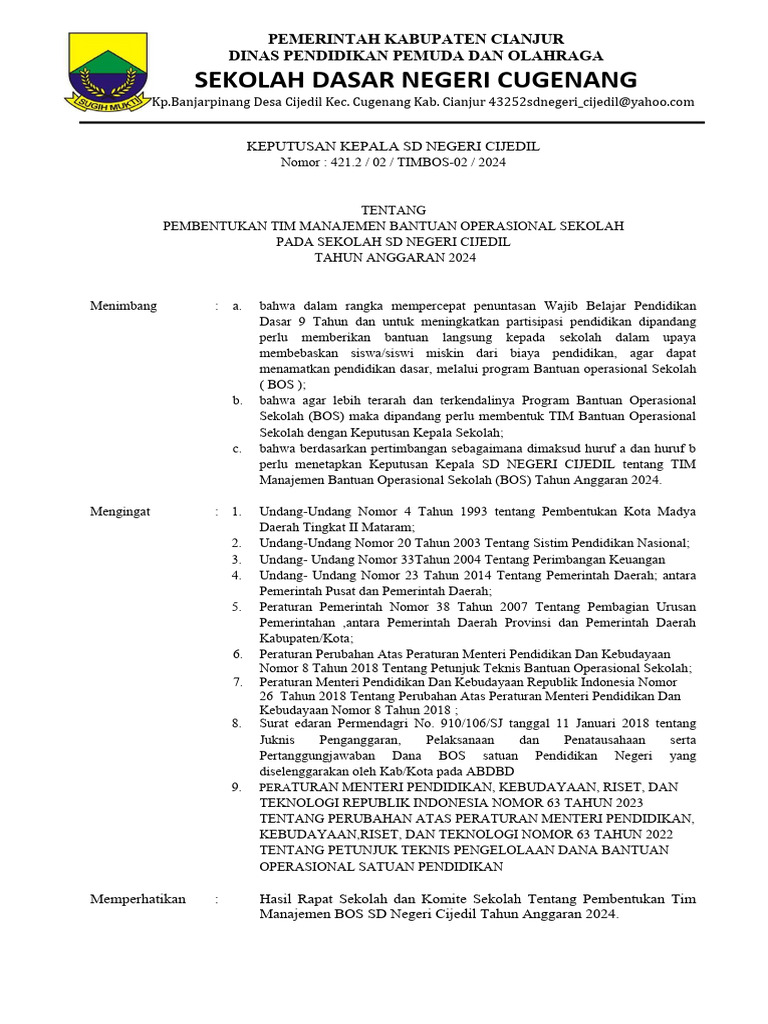 02.SK Tim Manajemen Bos 2024 | PDF