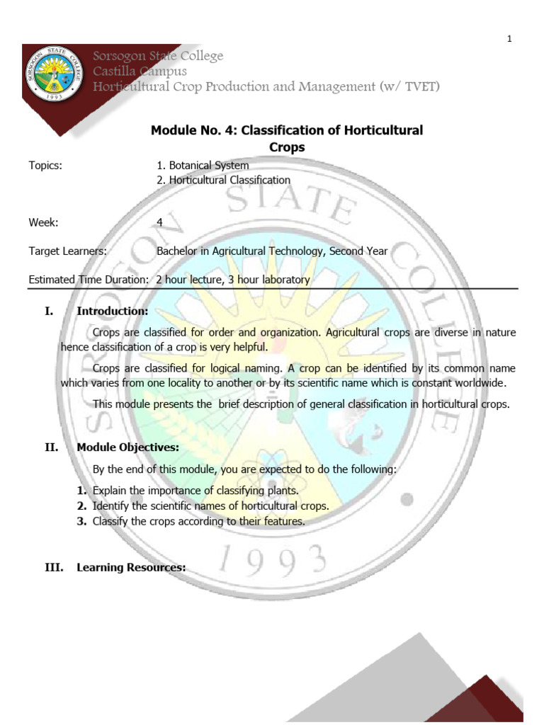Module 4 Horticultural Crop Production and Management | Download Free PDF | Genus | Taxonomy ...