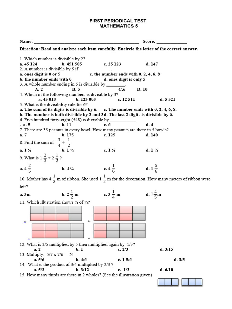 Math 5 Q1 Ptest | PDF | Multiplication | Mathematical Notation
