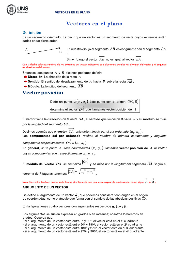 Vectores en el plano_-_2024 | PDF | Vector Euclidiano | Espacio vectorial