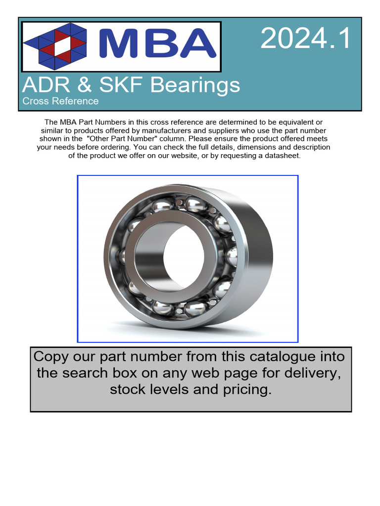 Cross Reference ADR and SKF | PDF | Bearing (Mechanical) | Steel