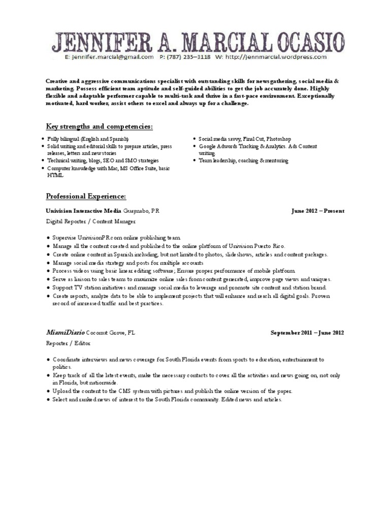 Jennifer A. Marcial Ocasio Resume | PDF | Social Media | Popular ...