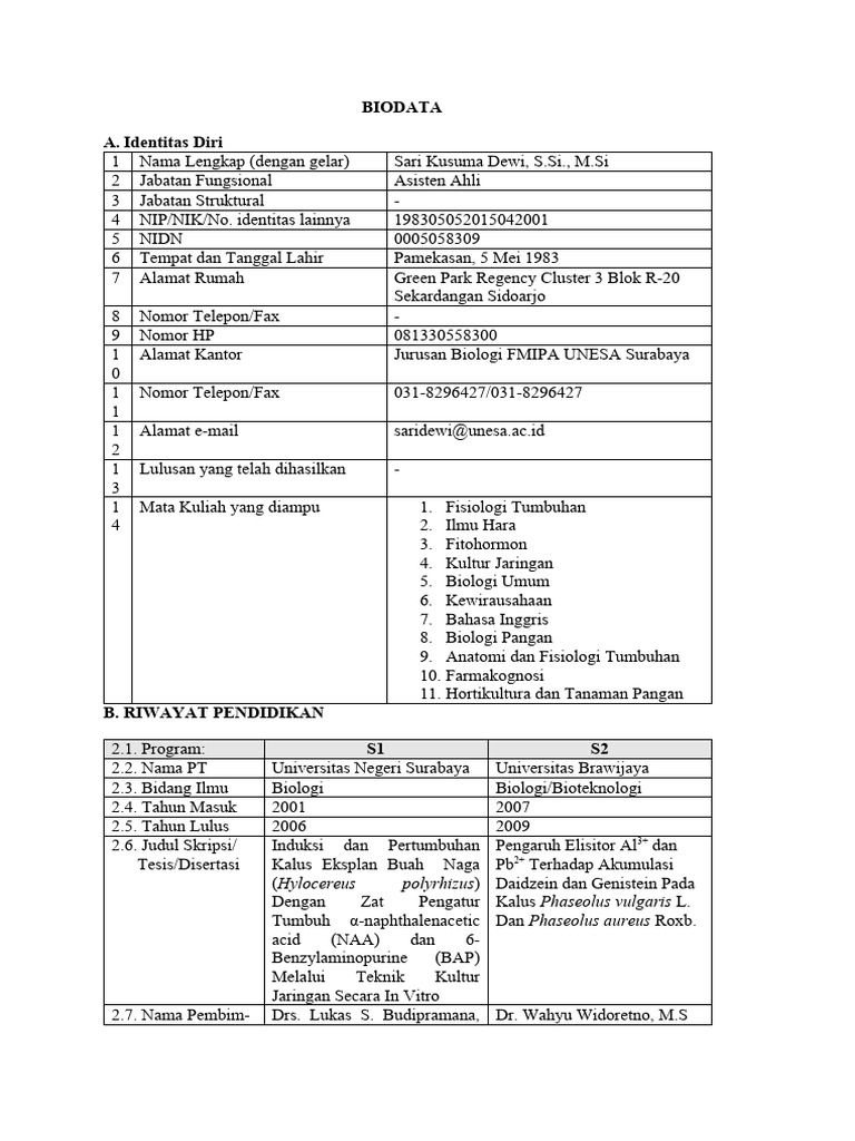 CV Sari Kusuma Dewi (Jan 2020) | PDF