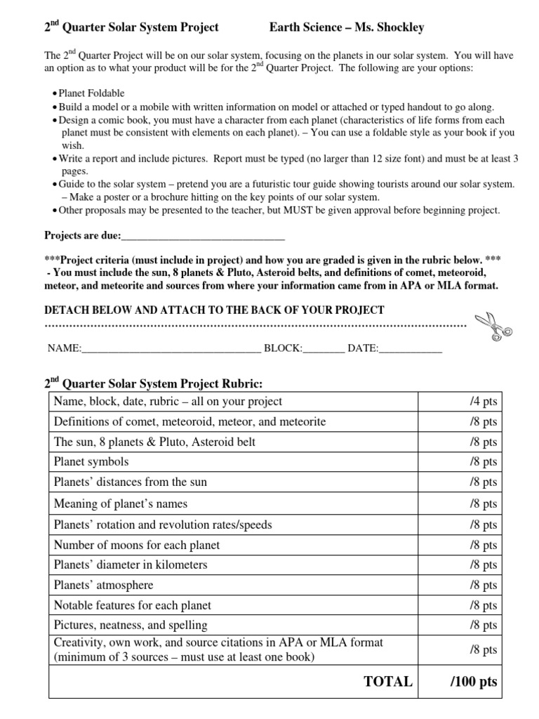 2nd Quarter Solar System Project Guide | PDF | Planets | Meteoroid