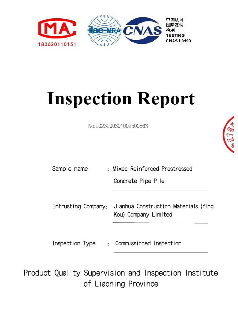 Prestressed Concrete Pipe Pile Inspection Report | PDF | Building ...