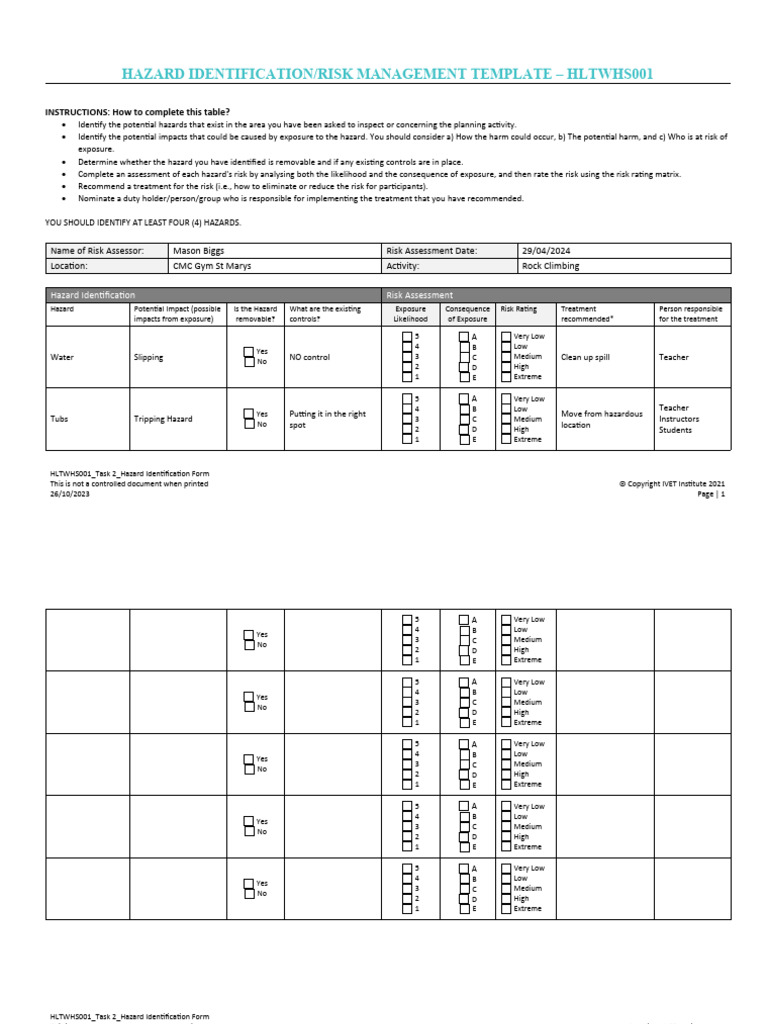 Hazard Identification/Risk Management Template - Hltwhs001 ...
