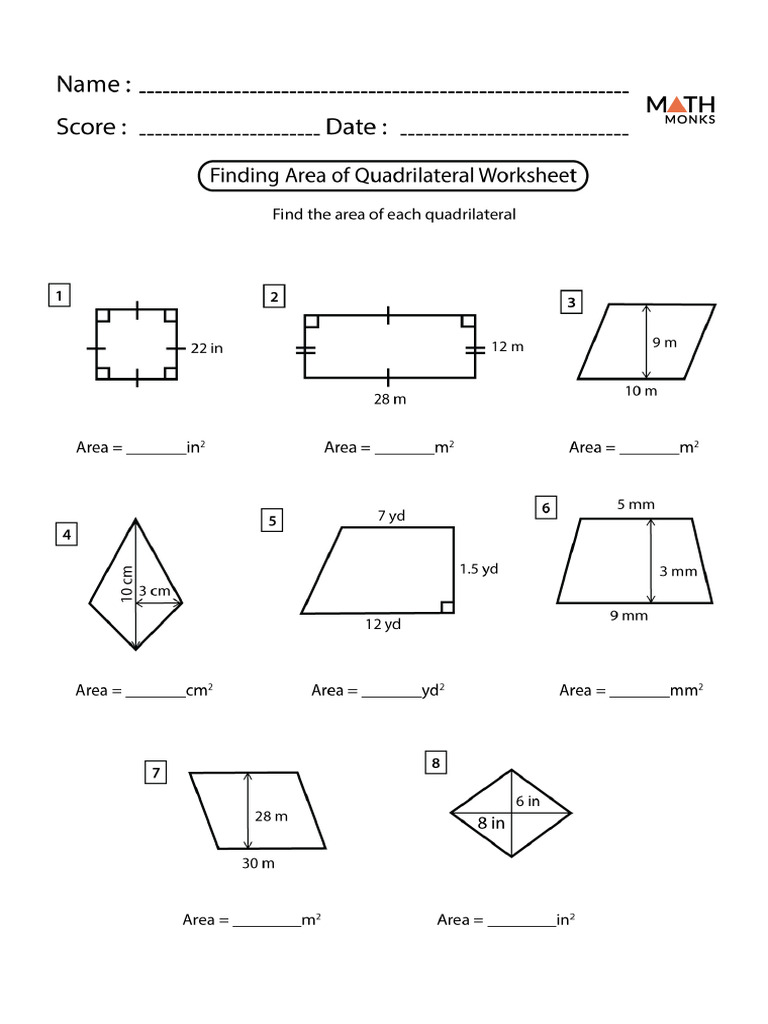 Area of Quadrilateral Worksheets Free | PDF