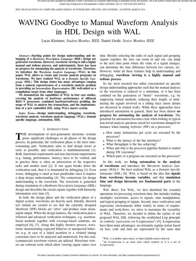 WAVING Goodbye To Manual Waveform Analysis in HDL Design With WAL - Klemmer Et Al | PDF ...
