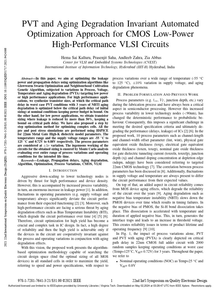 PVT-Aware Optimization for VLSI Circuits | PDF | Cmos | Electrical ...