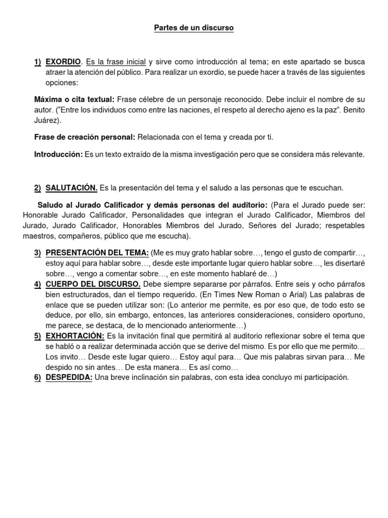 Partes de Un Discurso | PDF | Estudios de idiomas extranjeros