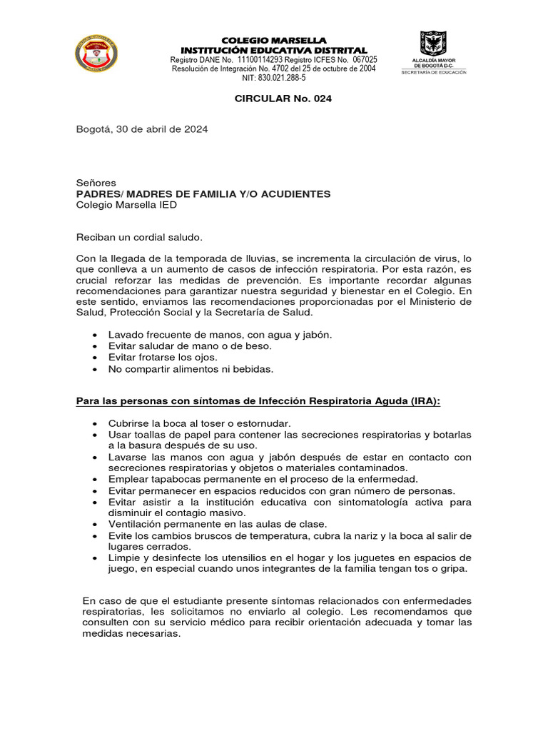 Circular # 24 | PDF | Lavado de manos | Ciencias de la Salud