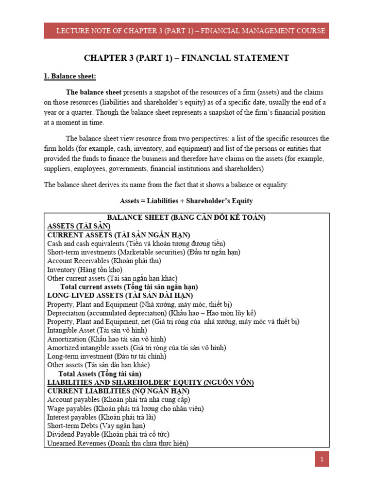 chapter 3 financial statement | PDF | Equity (Finance) | Balance Sheet