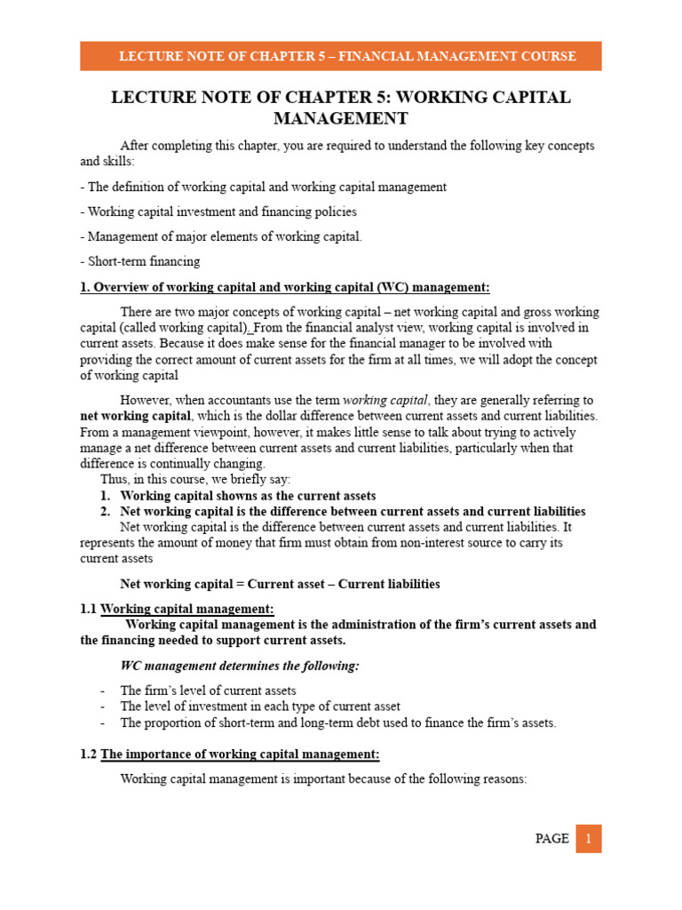 TA LectureNote-5 | PDF | Working Capital | Loans