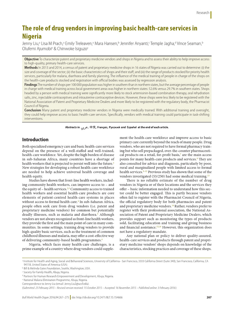 The Role of Drug Vendors in Improving Basic Health-Care Services in ...