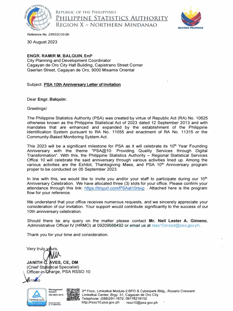 PSA 10th Anniversary Invitation CDO | PDF | Statistical Data Sets ...