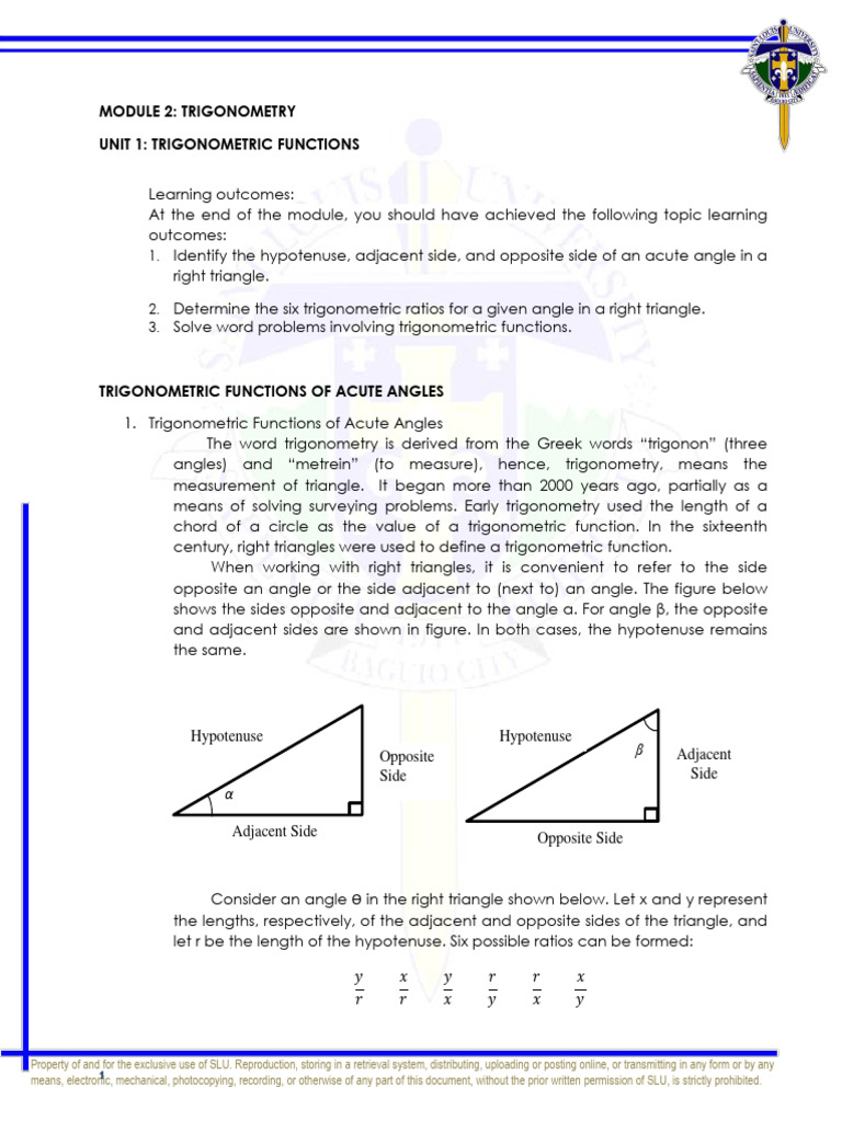 Engg Math 1 Module 2 - Trigonometry | PDF | Trigonometric Functions ... Engg Math 1 Module 2 - Trigonometry | PDF | Trigonometric Functions ...