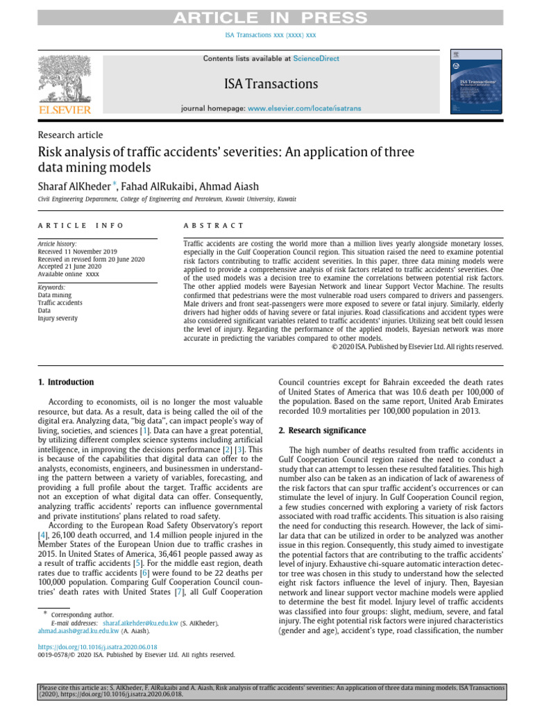 Risk analysis of traffic accidents severities An application of three ... Risk analysis of traffic accidents severities An application of three ...