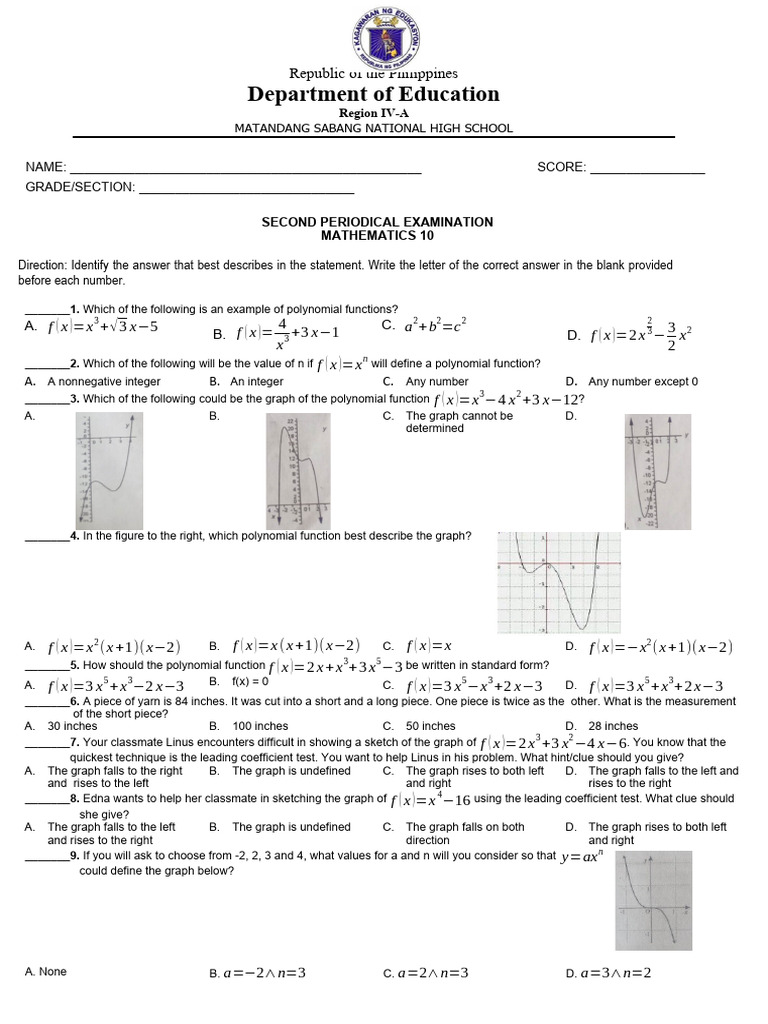 Math 10_2nd Quarter Examination | PDF | Circle | Angle