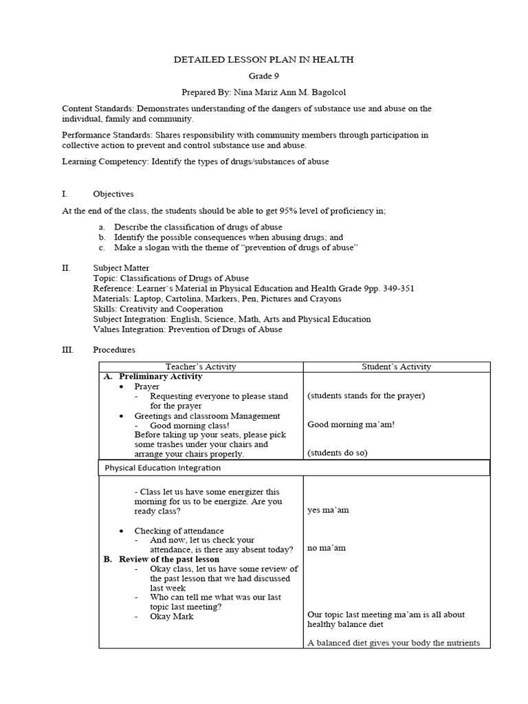 Detailed Lesson Plan in Health For Demo | PDF | Drugs | Substance Abuse