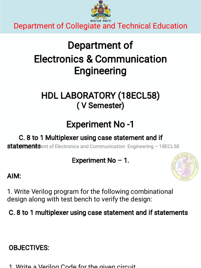 Department of Electronics & Communication Engineering: HDL Laboratory (18ecl58) Experiment No ...