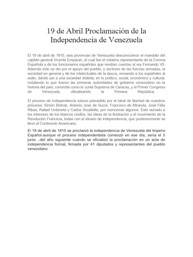 Independencia de Venezuela 1810 | PDF