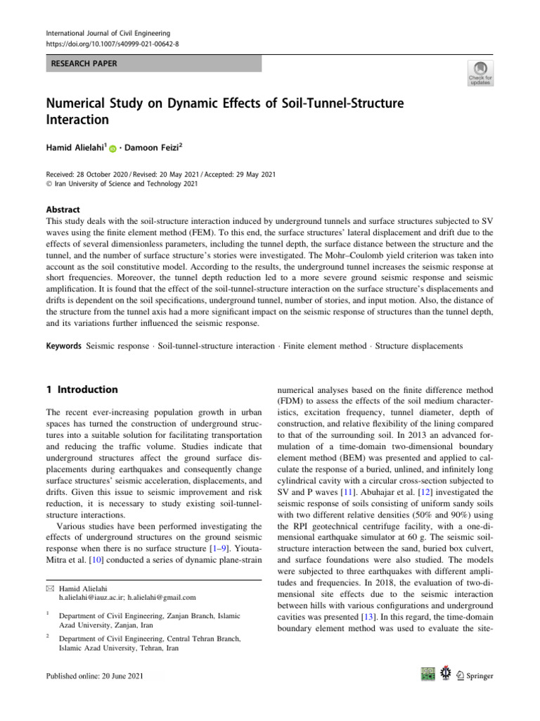 Alielahi e Feizi - 2021 - Numerical Study On Dynamic Effects of Soil-Tunnel | PDF | Waves ...