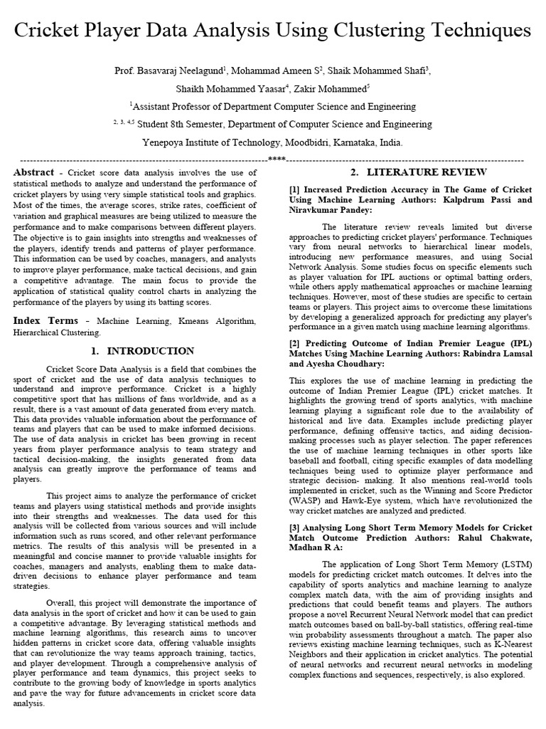 Cricket Player Data Analysis Using Clustering Technique | Download Free PDF | Cluster Analysis ...