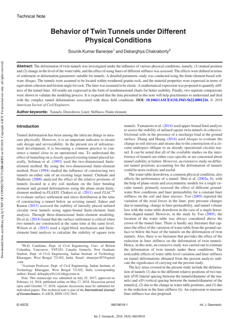Banerjee e Chakraborty - 2018 - Behavior of Twin Tunnels Under Different Physical | PDF | Finite ...