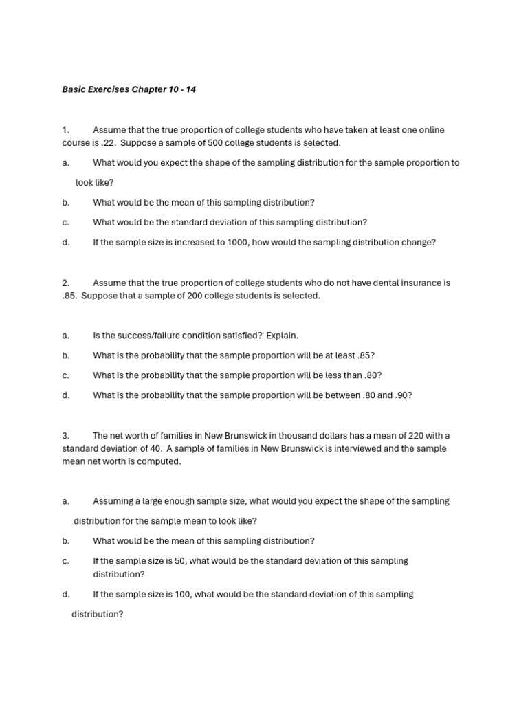Basic Exercises Chapter 10 | PDF | Sample Size Determination | Standard Error