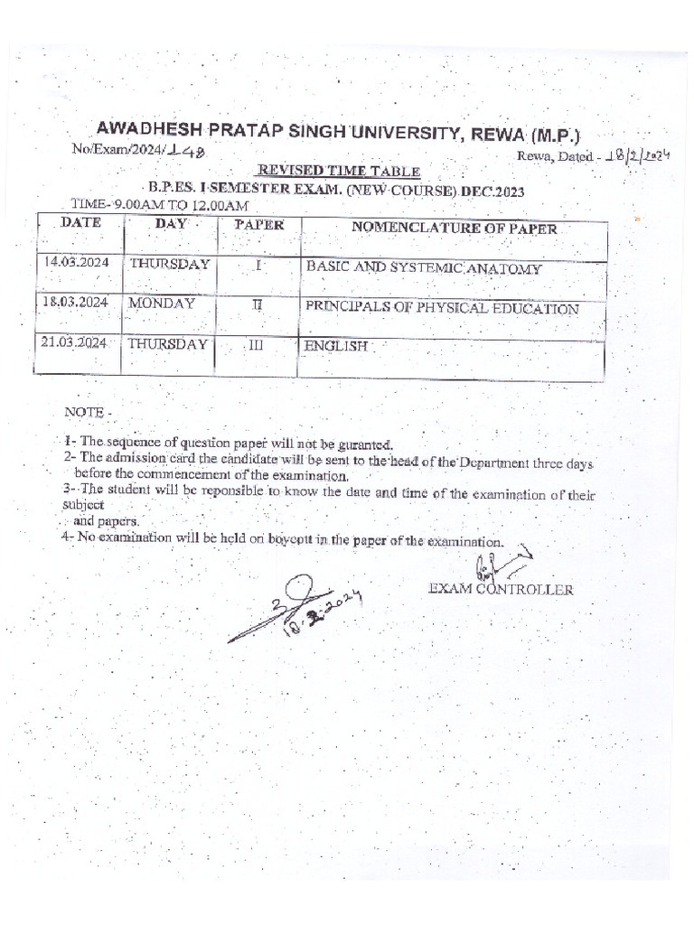 Revised Time Table | PDF