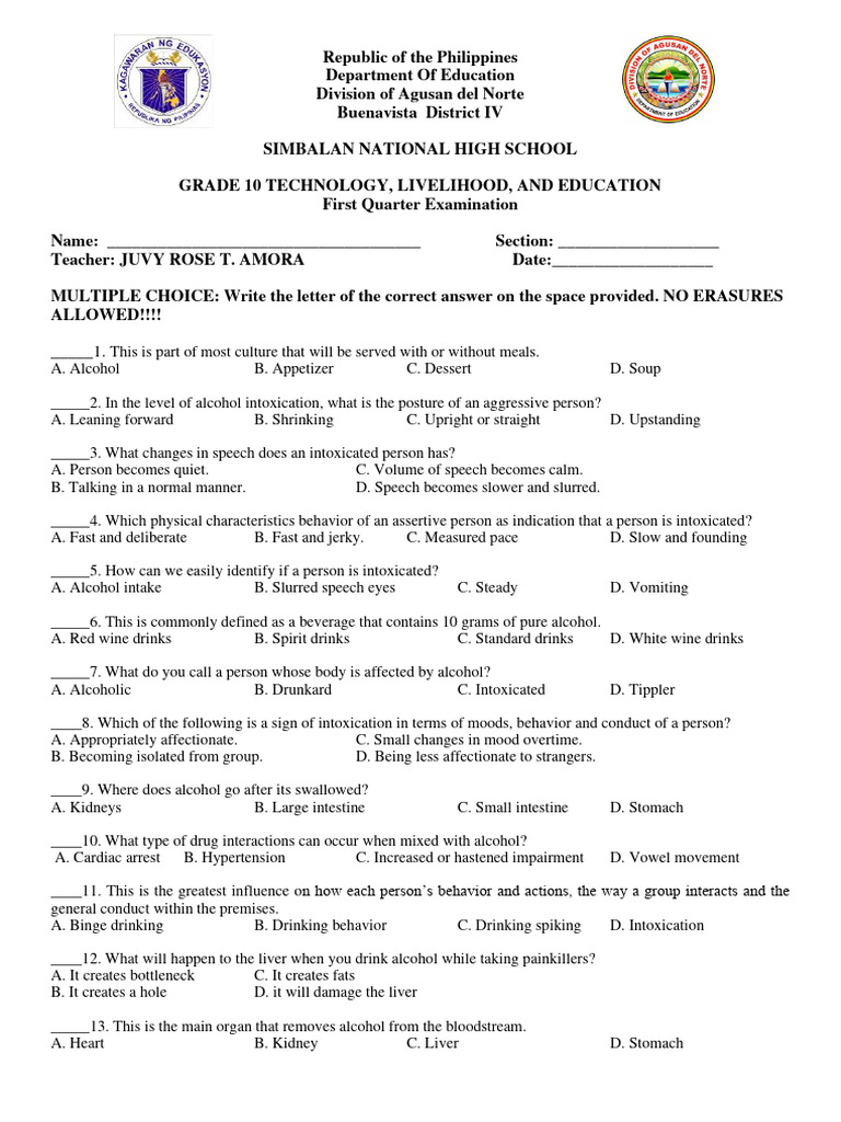TLE10 1st Quarter Exam | PDF | Vegetables | Seam (Sewing)