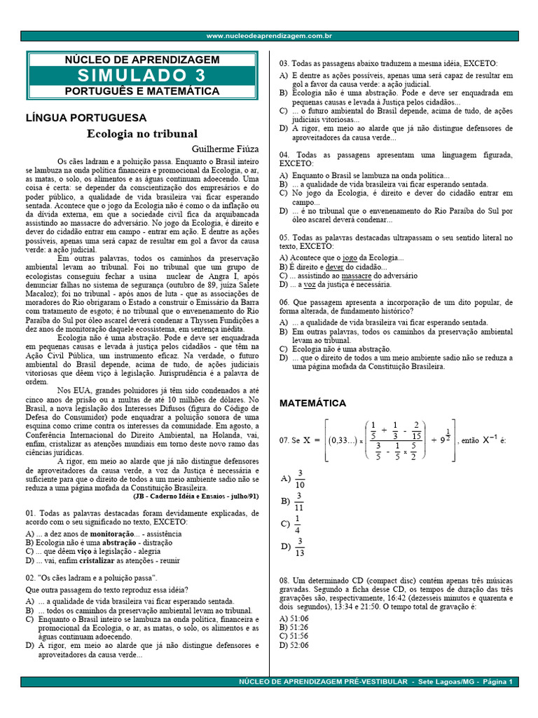 Simu de Portugues e Matematica | PDF | Brasil | Ambiente natural