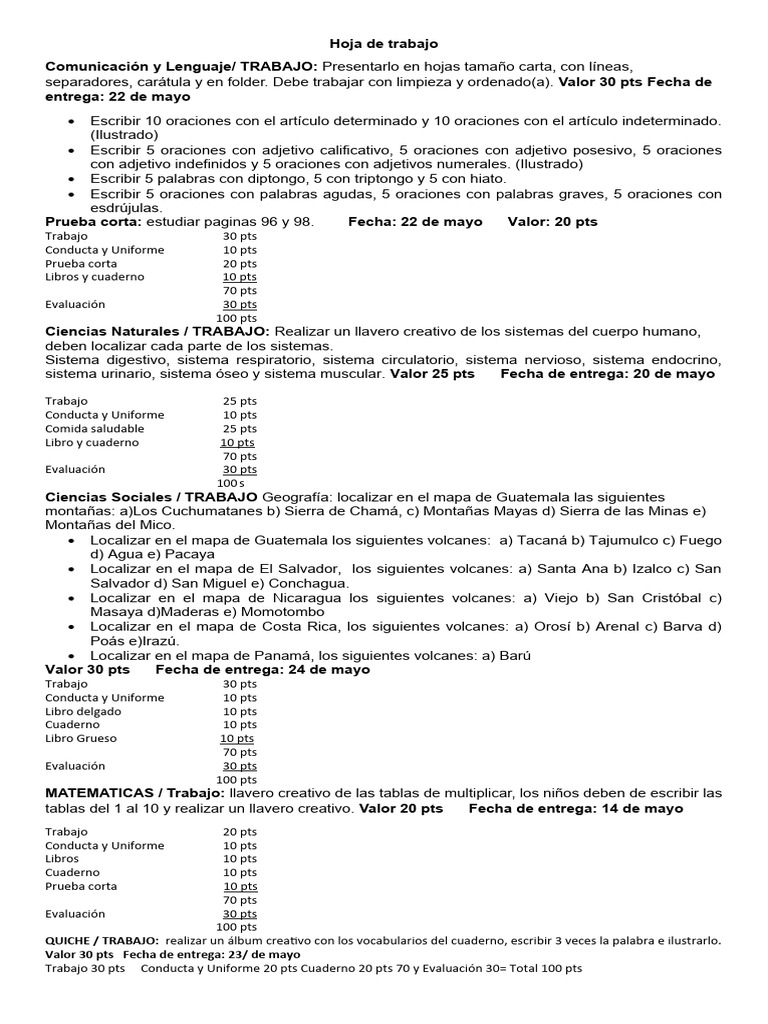 Hoja de Trabajo Segundo Bloque 4to Primaria | PDF | Lingüística | Anatomía