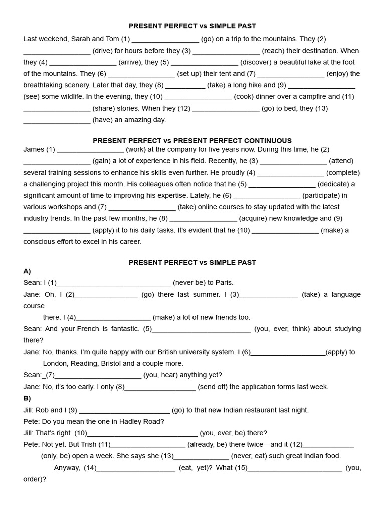 PRESENT PERFECT vs SIMPLE PAST activity | PDF
