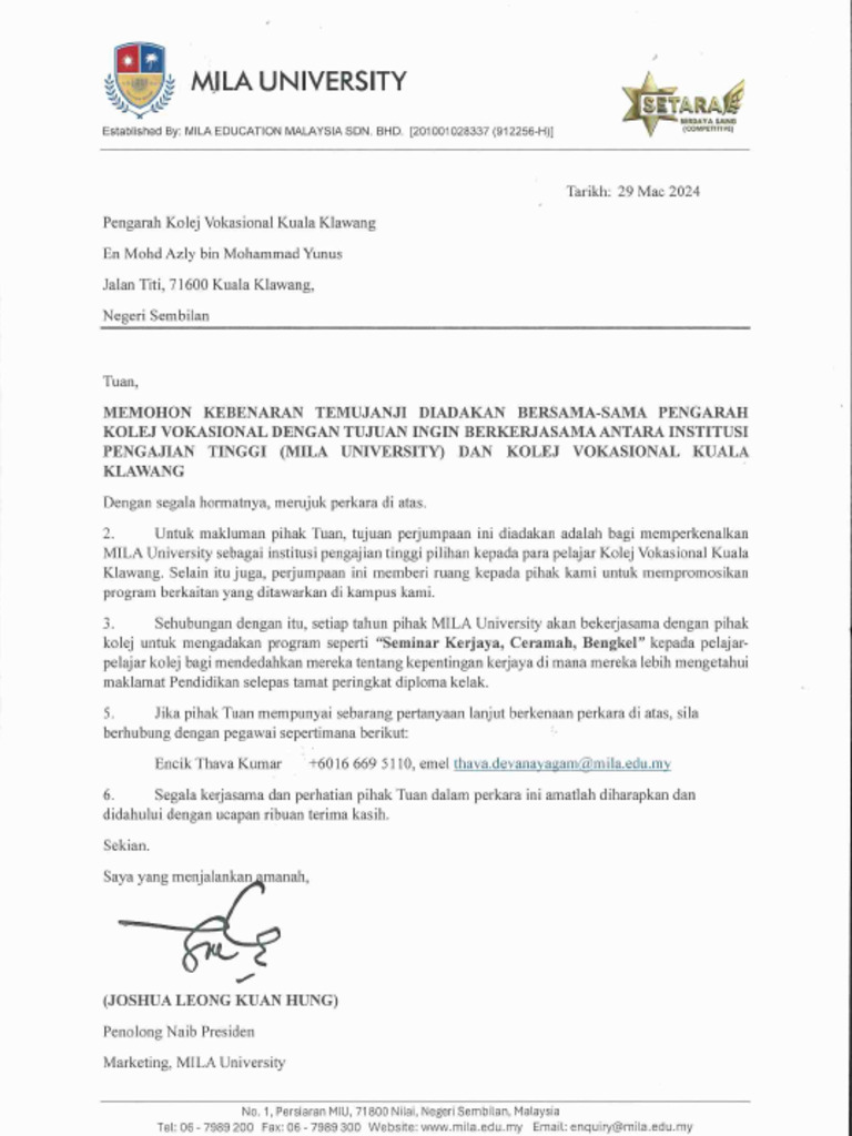 Surat untuk Pengarah KV Kuala Kluwang | PDF Surat untuk Pengarah KV Kuala Kluwang | PDF