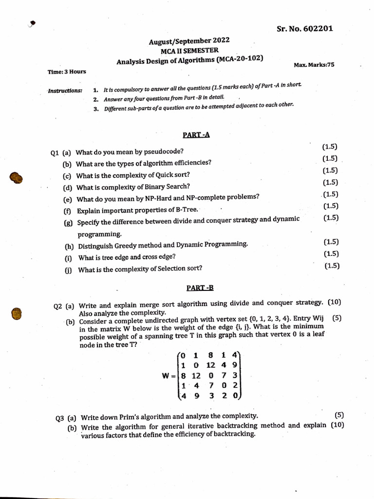 MCA 2022 6 ada question paper | PDF | Discrete Mathematics | Theoretical Computer Science