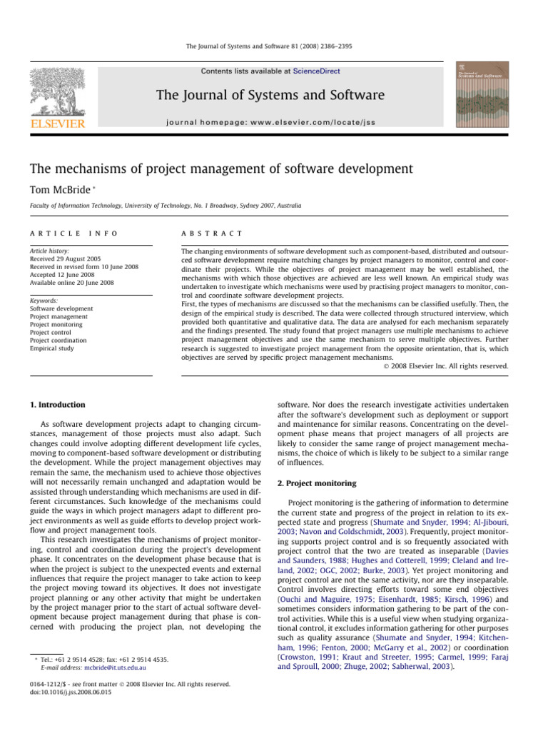 Mechanisms of Project Management of Software Development | PDF ...