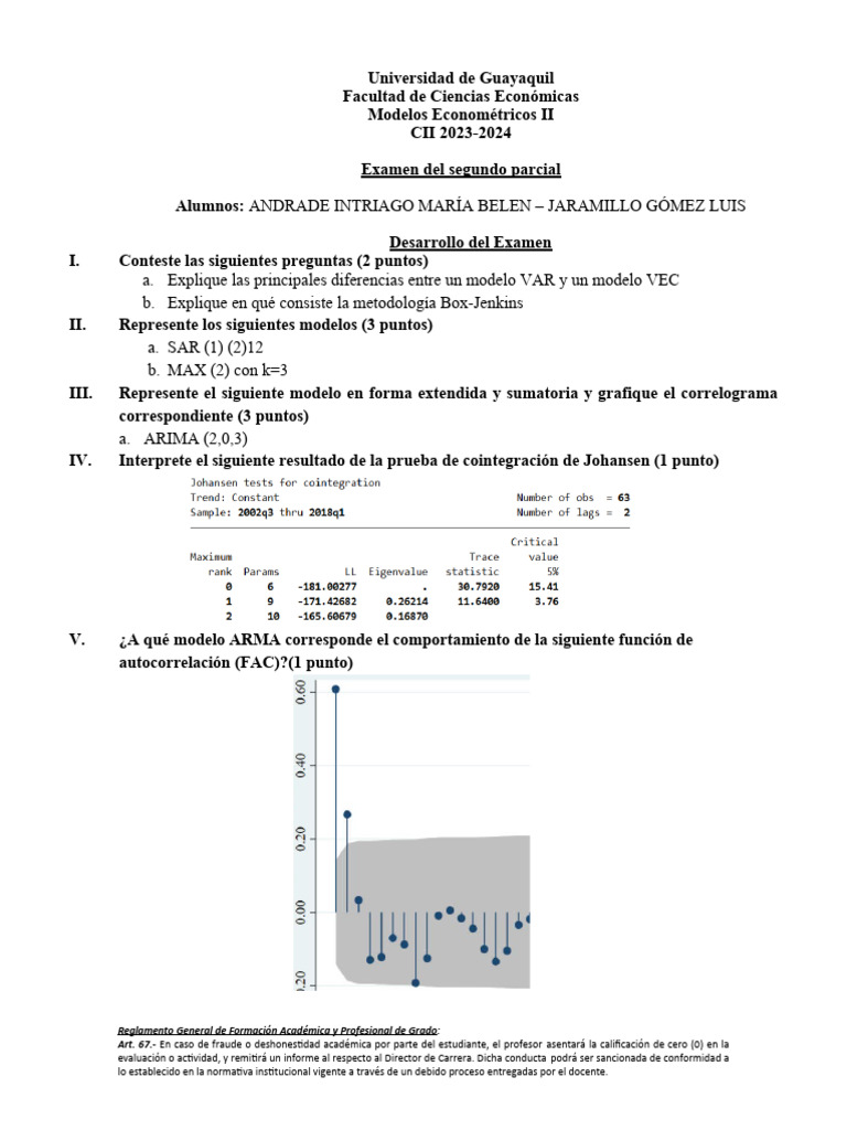 Econometría II Fila 1 | PDF