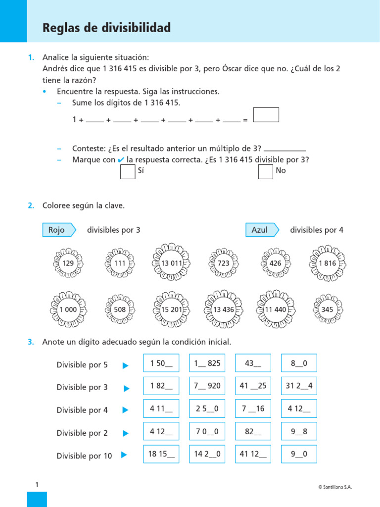Reglas de Divisibilidad: Ejercicios Prácticos | PDF | División ...