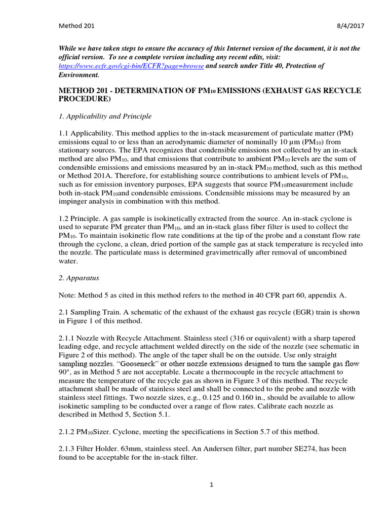 ATT-1 - US EPA Method 201 - PM10 | PDF | Pressure Measurement | Flow ...
