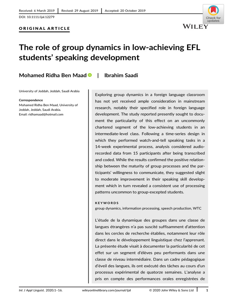 EFL Students Speaking Development | PDF | Learning | Experiment