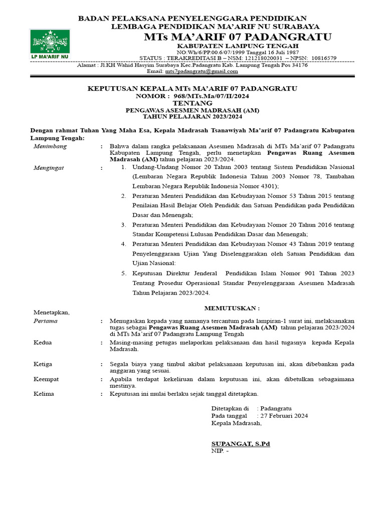 SK Pengawas Am - 2024. | PDF