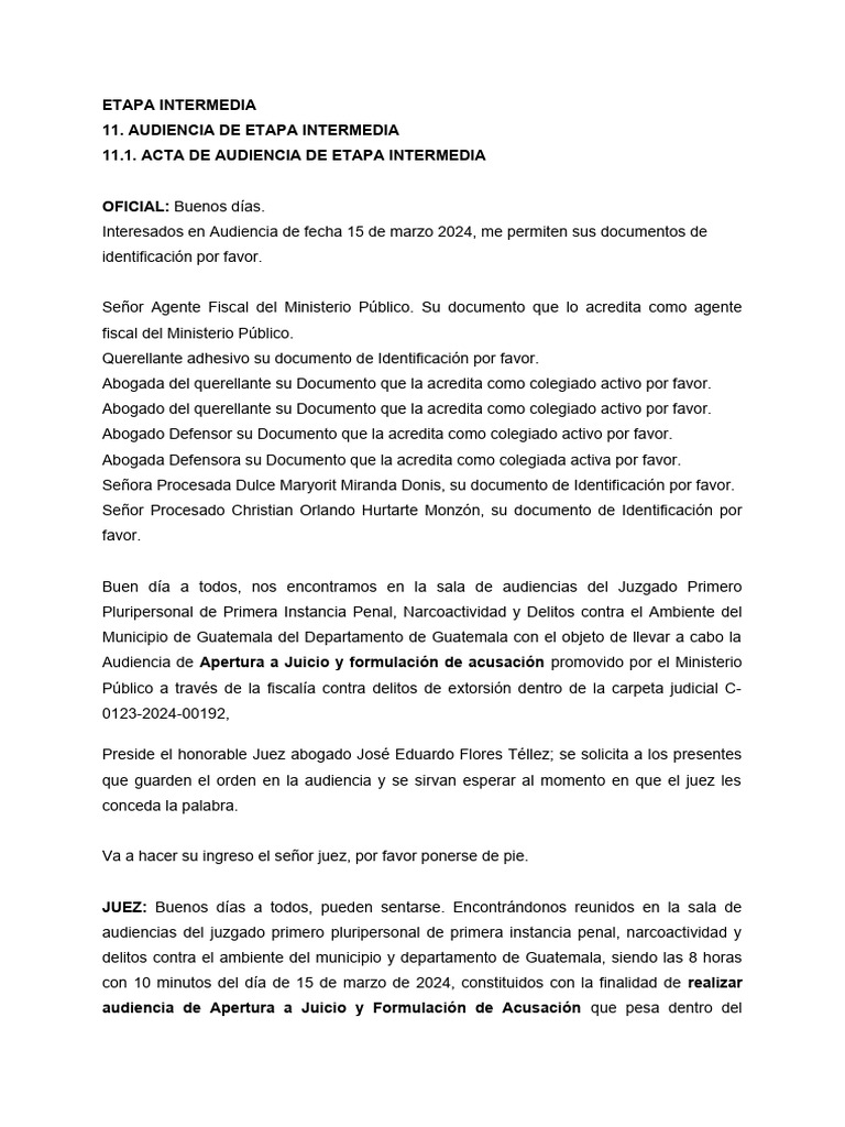 Audiencia de Etapa Intermedia | PDF | Fiscal | Guatemala