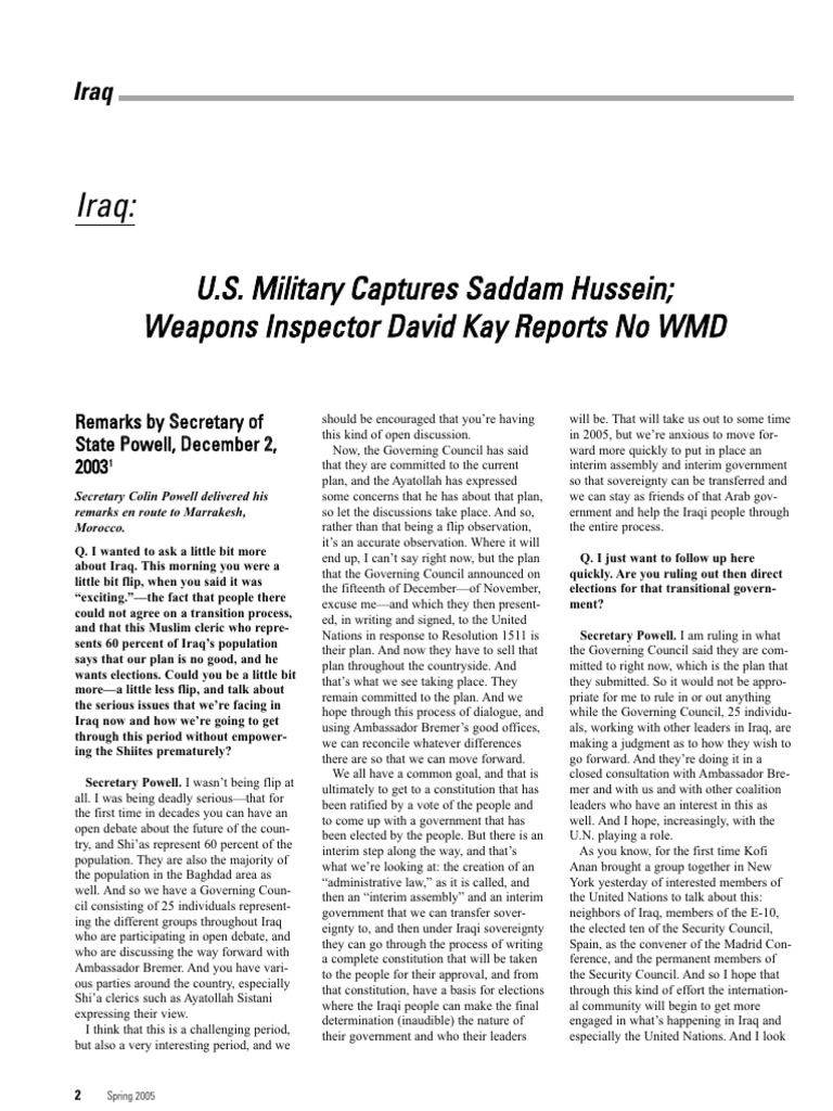 U.S. Military Captures Saddam Hussein - Weapons Inspector David Kay ...