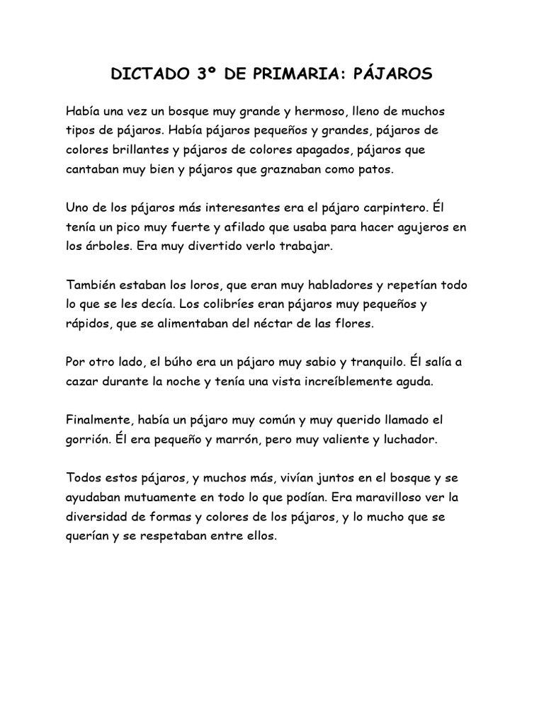 DICTADO 3o DE PRIMARIA - PAJAROS | PDF