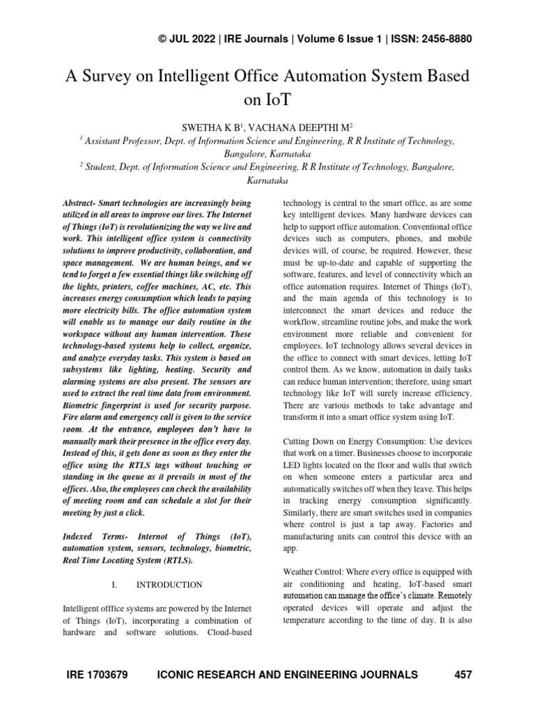 A Survey On Intelligent Office Automation System Based On Iot | Download Free PDF | Internet Of ...