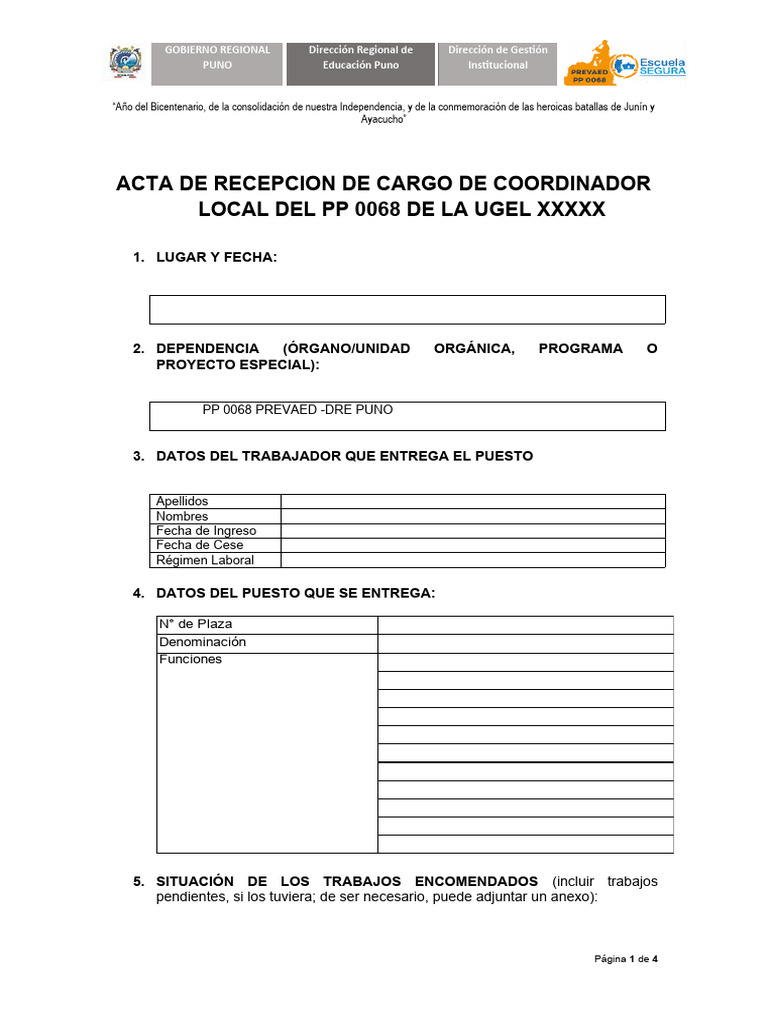 Acta de Recepcion de Cargo | PDF