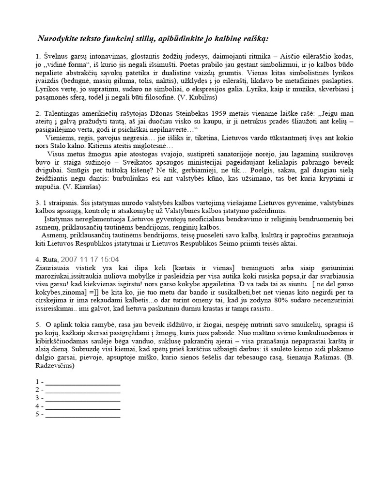 Teksto Funkcinis Stilius - Pratybos | PDF
